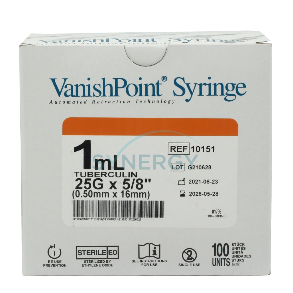 VanishPoint syringe, 1mL, 25G x 5/8" (Bx of 100's) | hkmedicalsupply.com